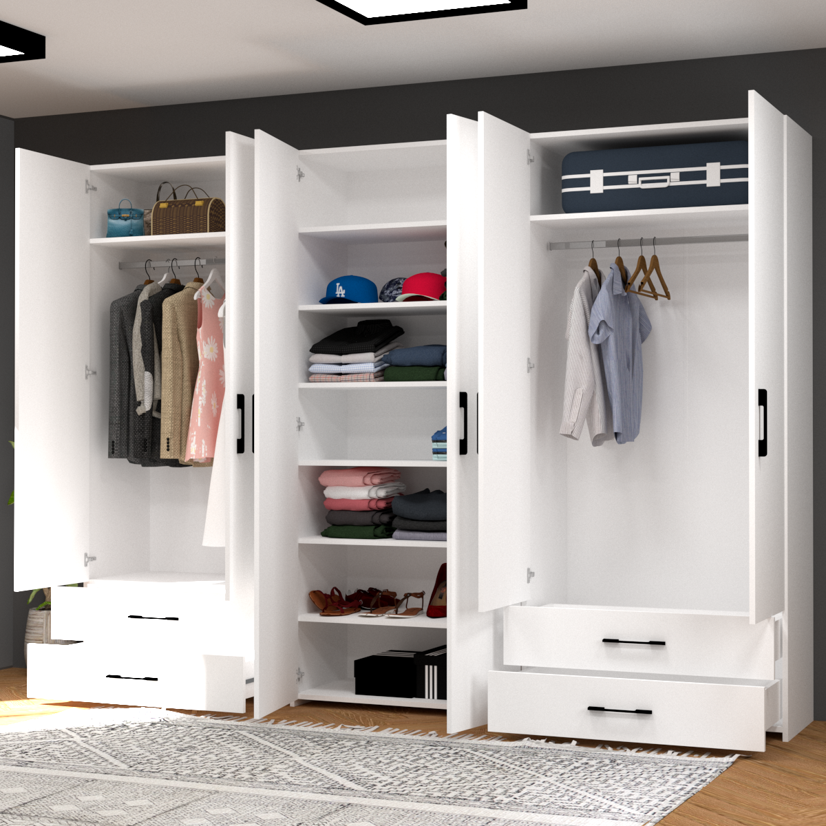 Asil No.4 İki Askılı Dokuz Raflı Dört Çekmeceli Altı Kapaklı Gardırop ...